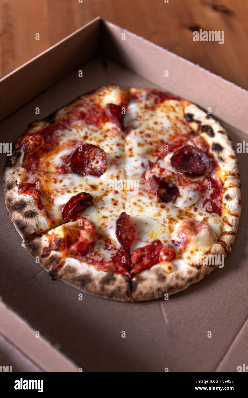 Pepperoni pizza in the box Stock Photo - Alamy
