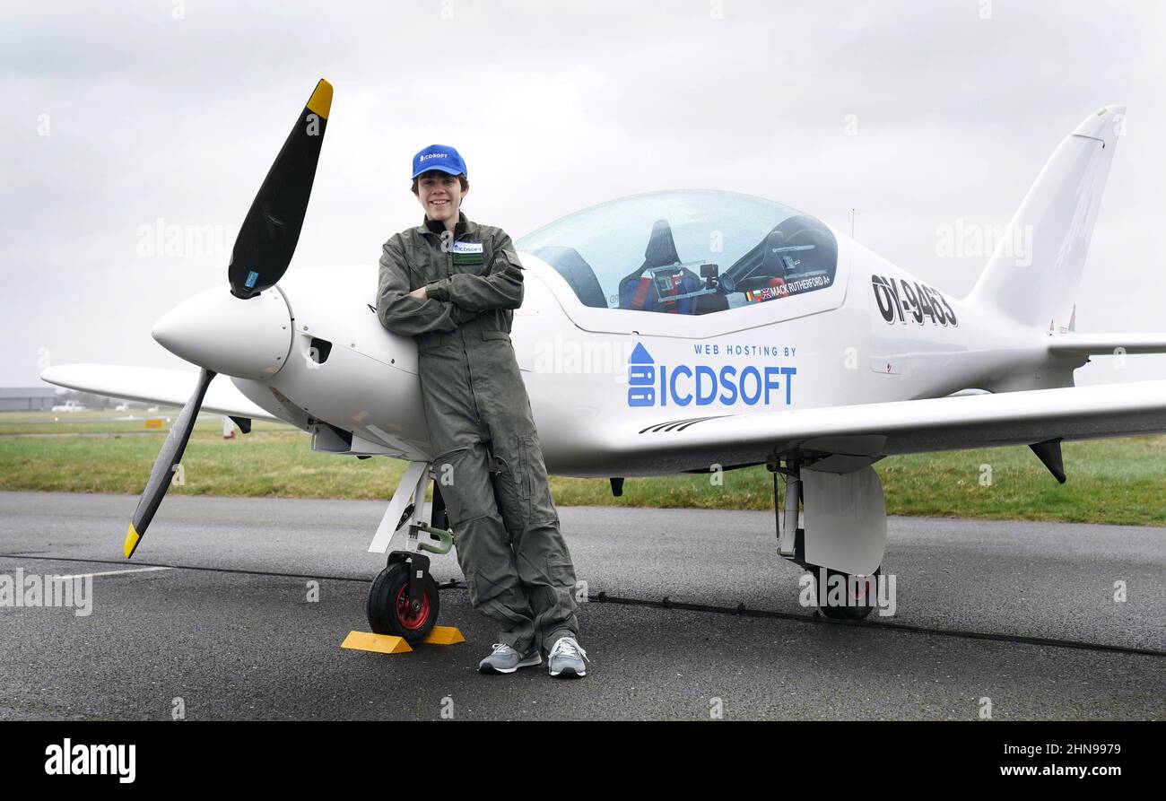 16-year-old pilot Mack Rutherford with his Shark UL plane at the ...