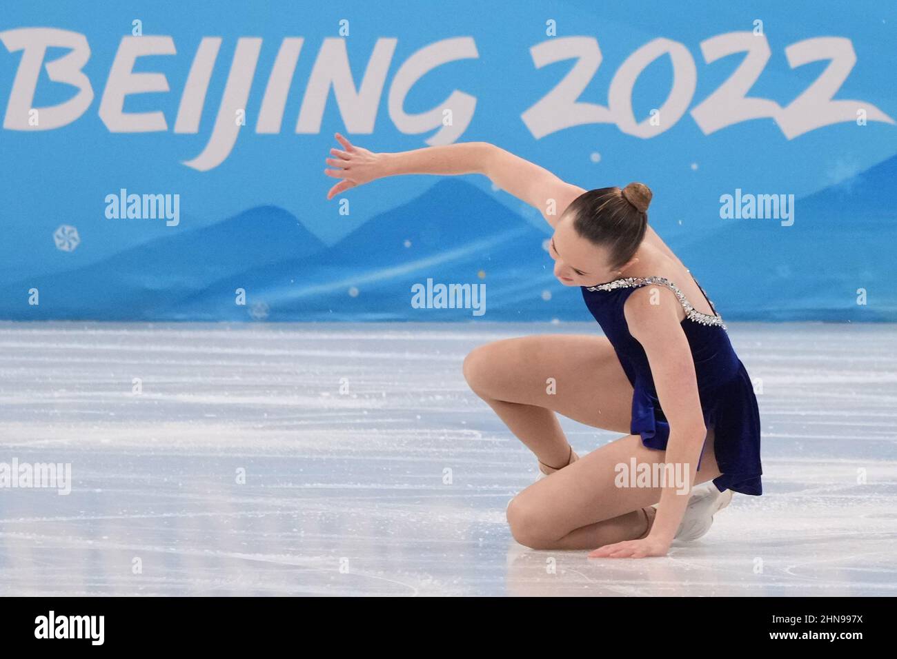 Beijing, United States. 15th Feb, 2022. Mariah Bell of the USA falls ...