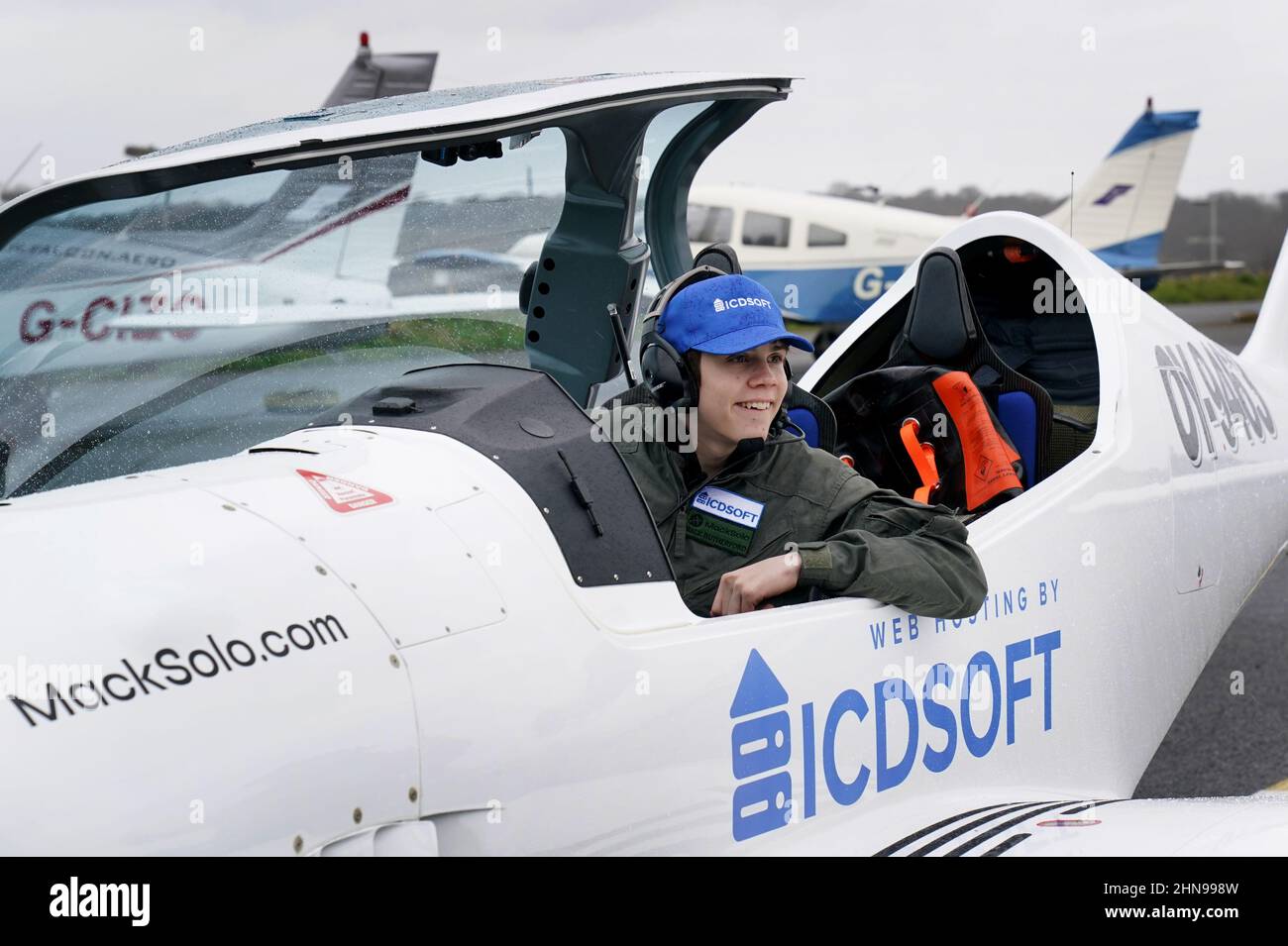 16-year-old pilot Mack Rutherford with his Shark UL plane at the ...