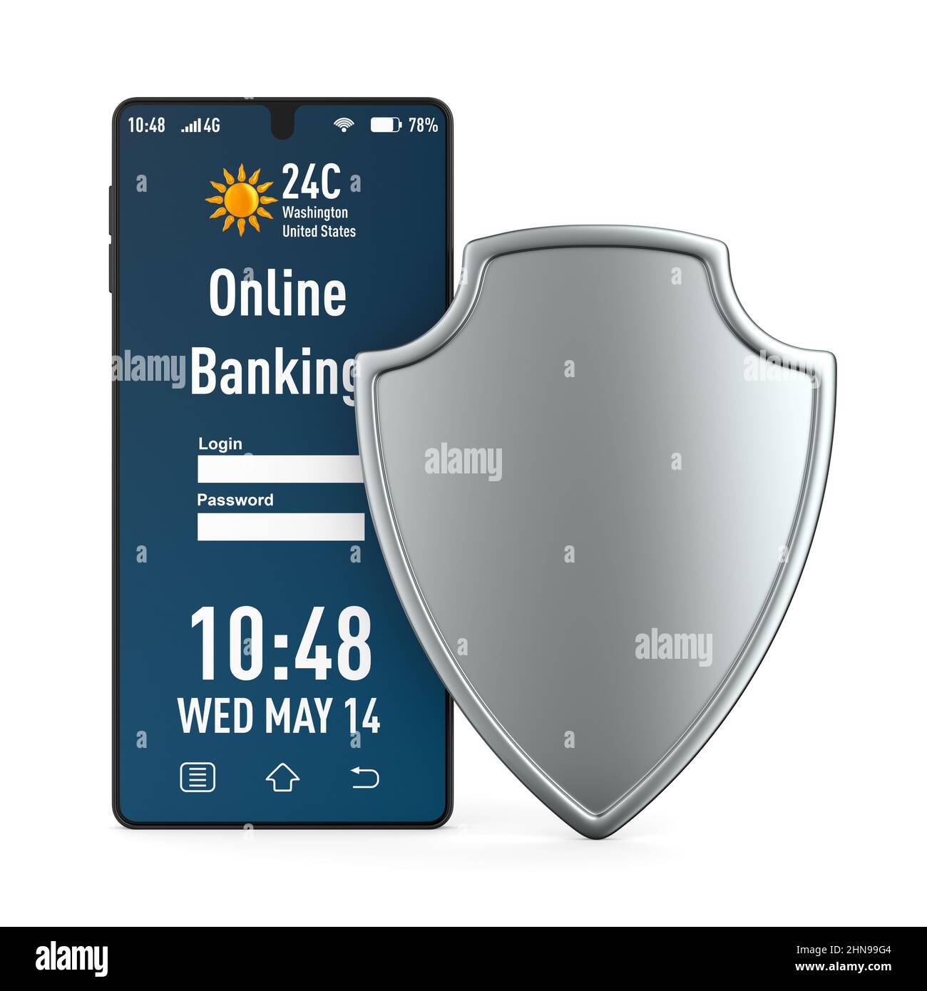 Online banking. Protection phone on white background. Isolated 3D ...