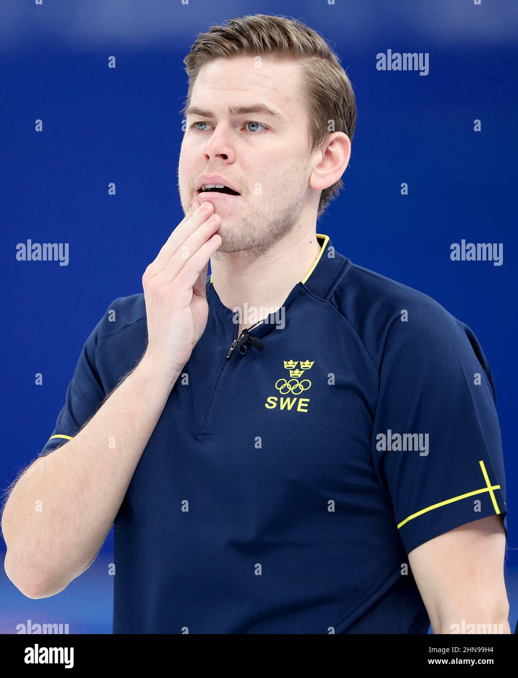 Beijing, China. 15th Feb, 2022. Christoffer Sundgren of Sweden reacts ...