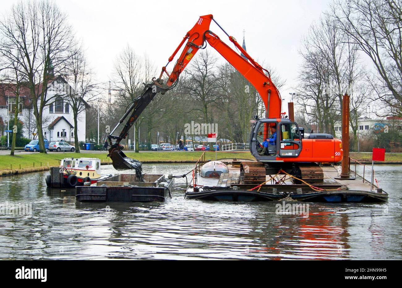 Small scale inland dredging works in the Netherlands Stock Photo - Alamy