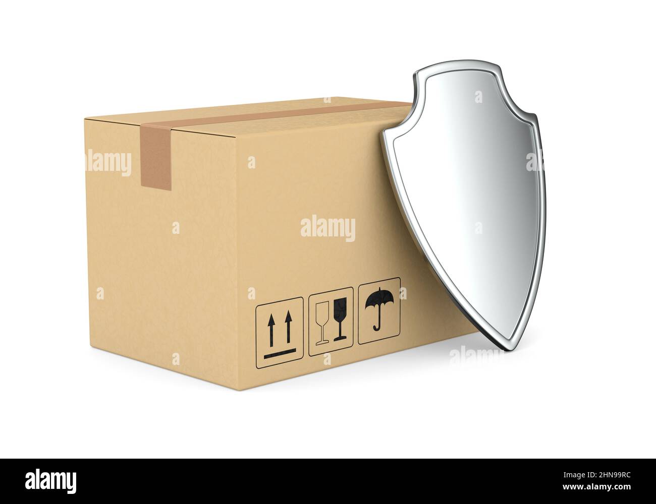 cargo box and shield on white background. Isolated 3D illustration ...