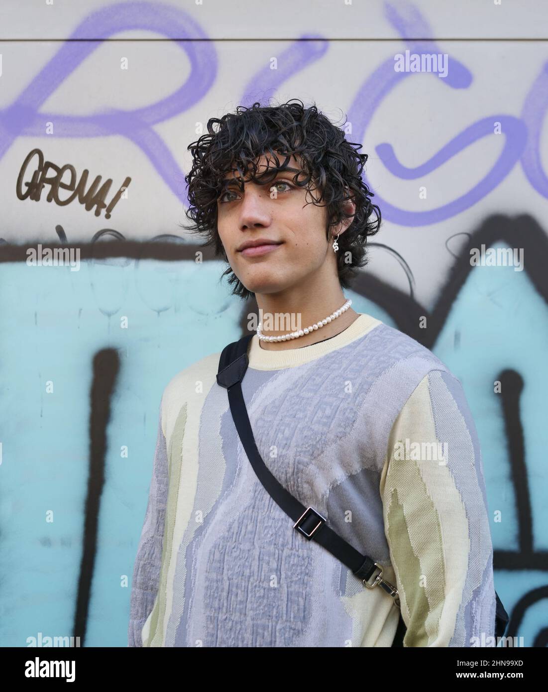Nick Kaufmann posing for photographers before Fendi fashion show during ...