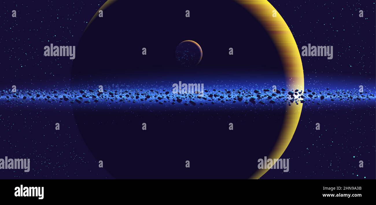 Science vector illustration of a giant ring planet with its orbiting ...