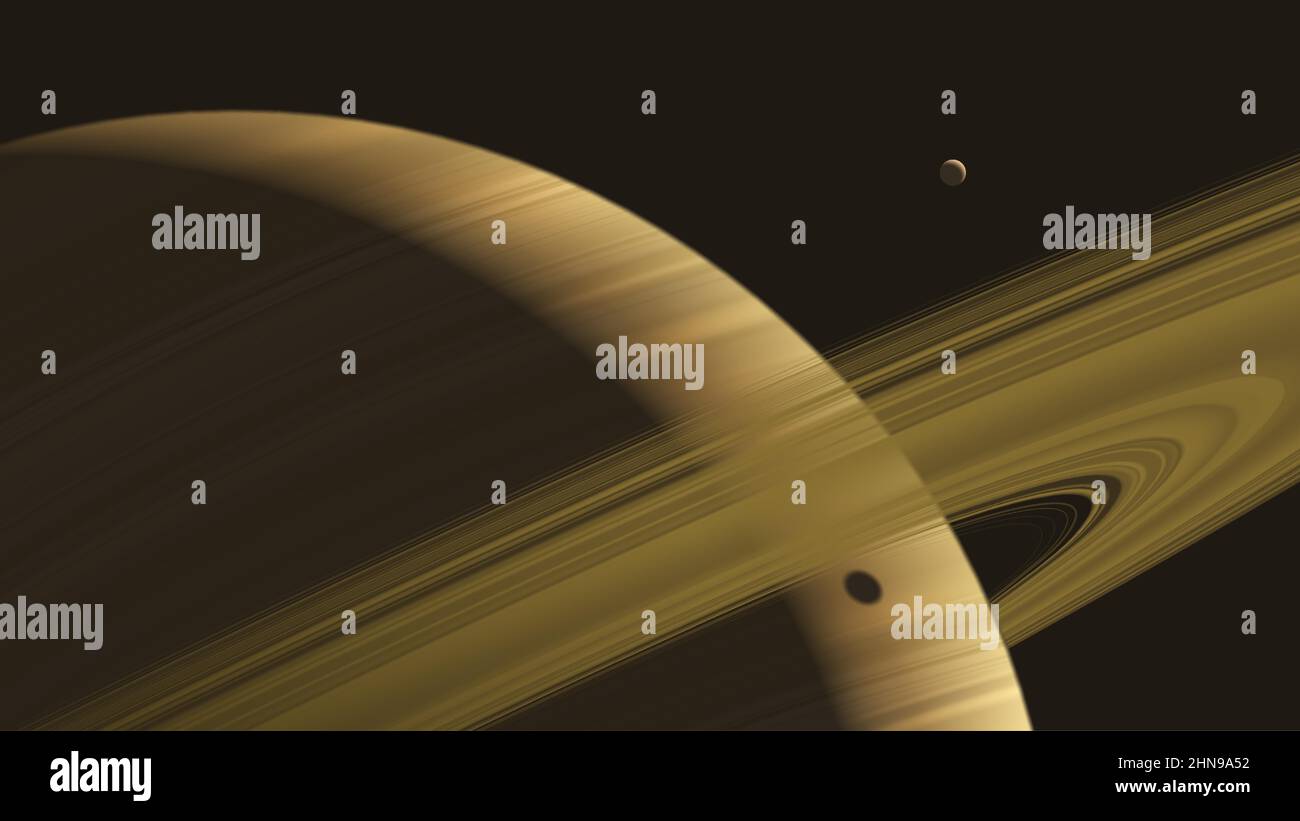 Science vector illustration of a giant ring planet with its orbiting ...