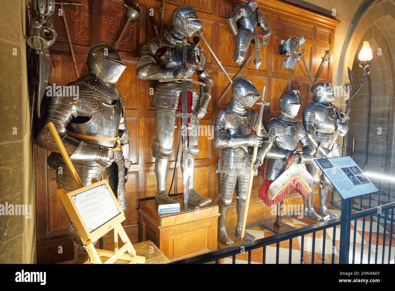 Medieval Mounted and foot armour on display at Warwick castle Stock ...