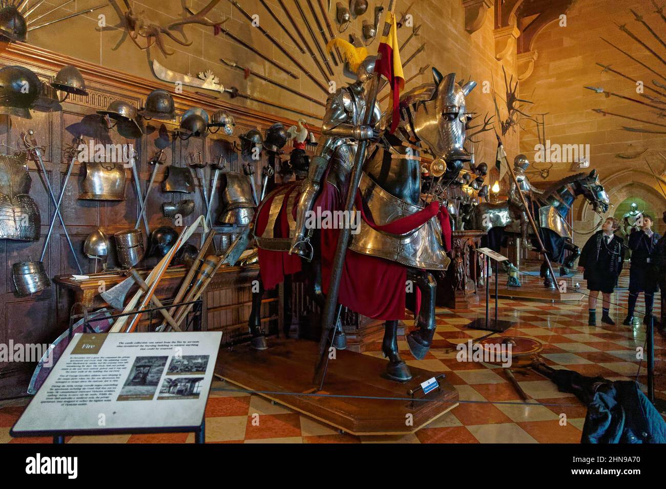 Medieval Mounted and foot armour on display at Warwick castle Stock ...