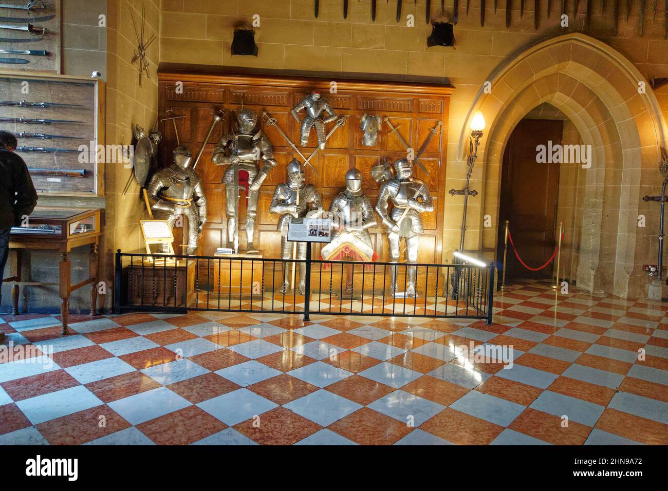 Medieval Mounted and foot armour on display at Warwick castle Stock ...