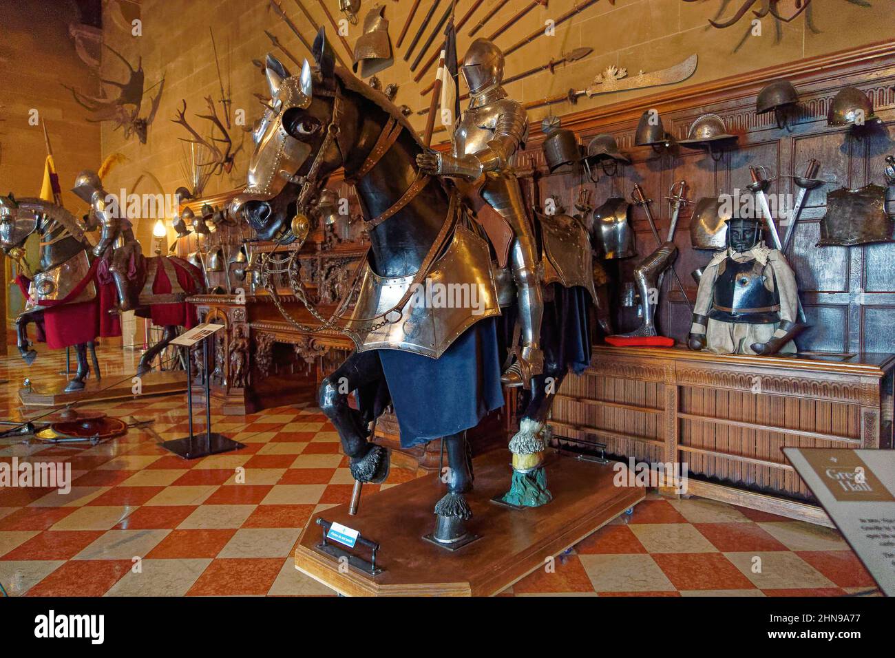 Medieval Mounted and foot armour on display at Warwick castle Stock ...