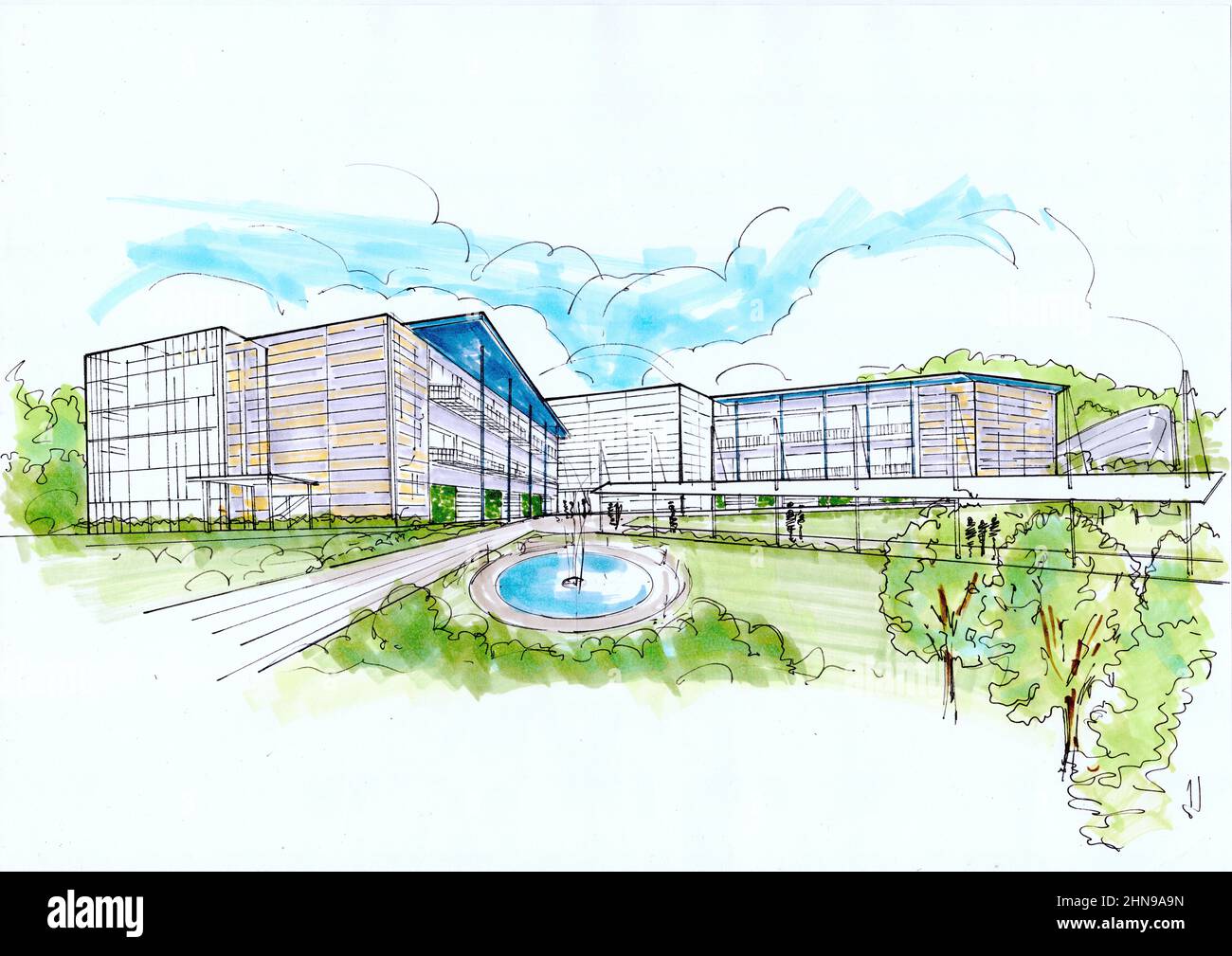 Sketch for the exterior of an office complex Stock Photo - Alamy
