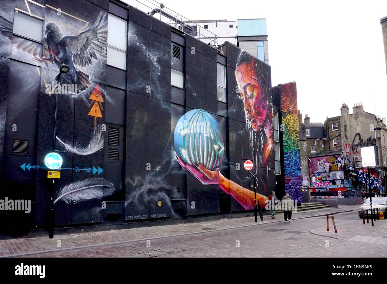 Street art mural painting in New Inn Yard in Shoreditch, London, United ...