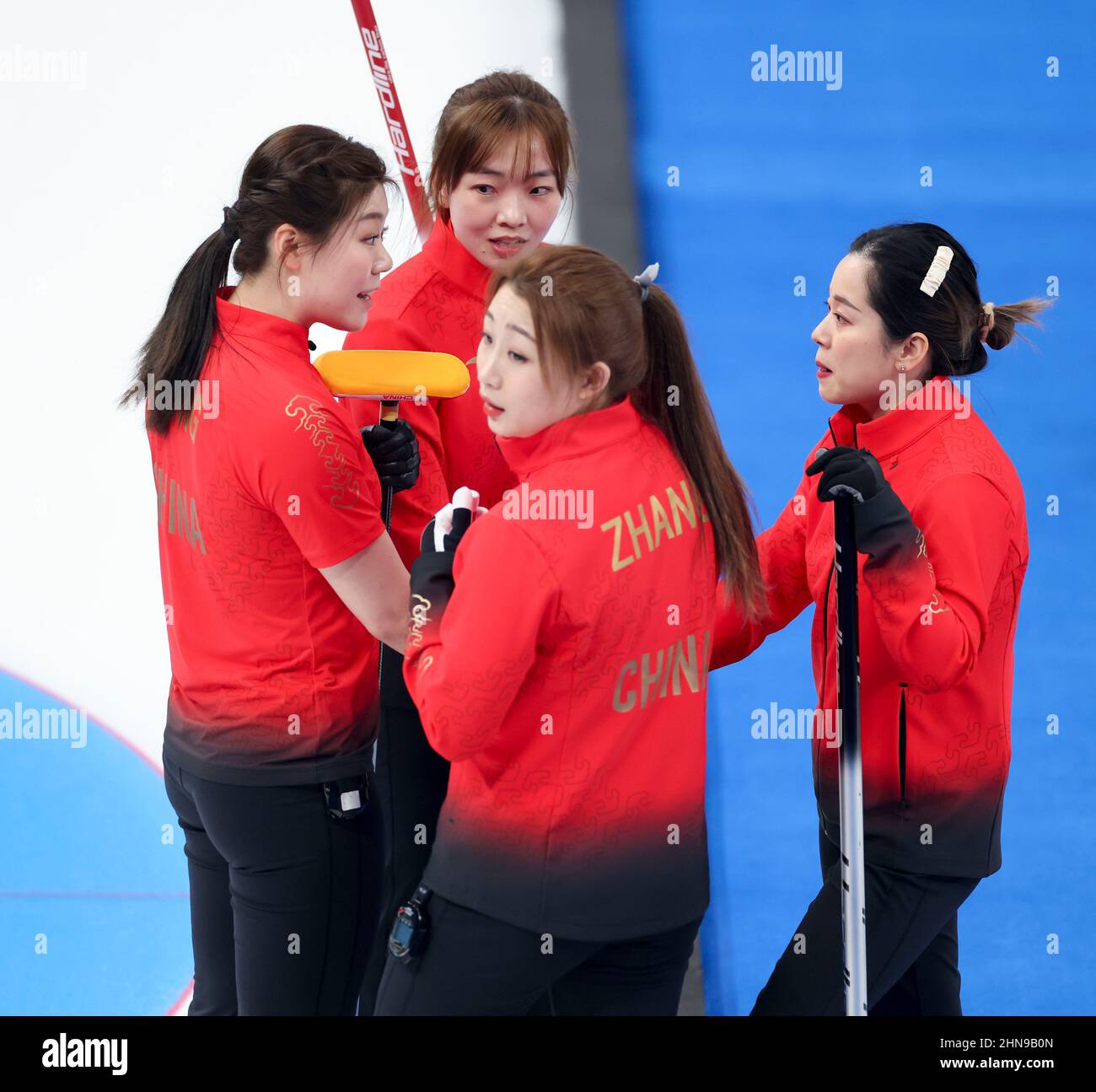 Beijing, China. 15th Feb, 2022. Dong Ziqi, Jiang Xindi, Zhang Lijun and ...