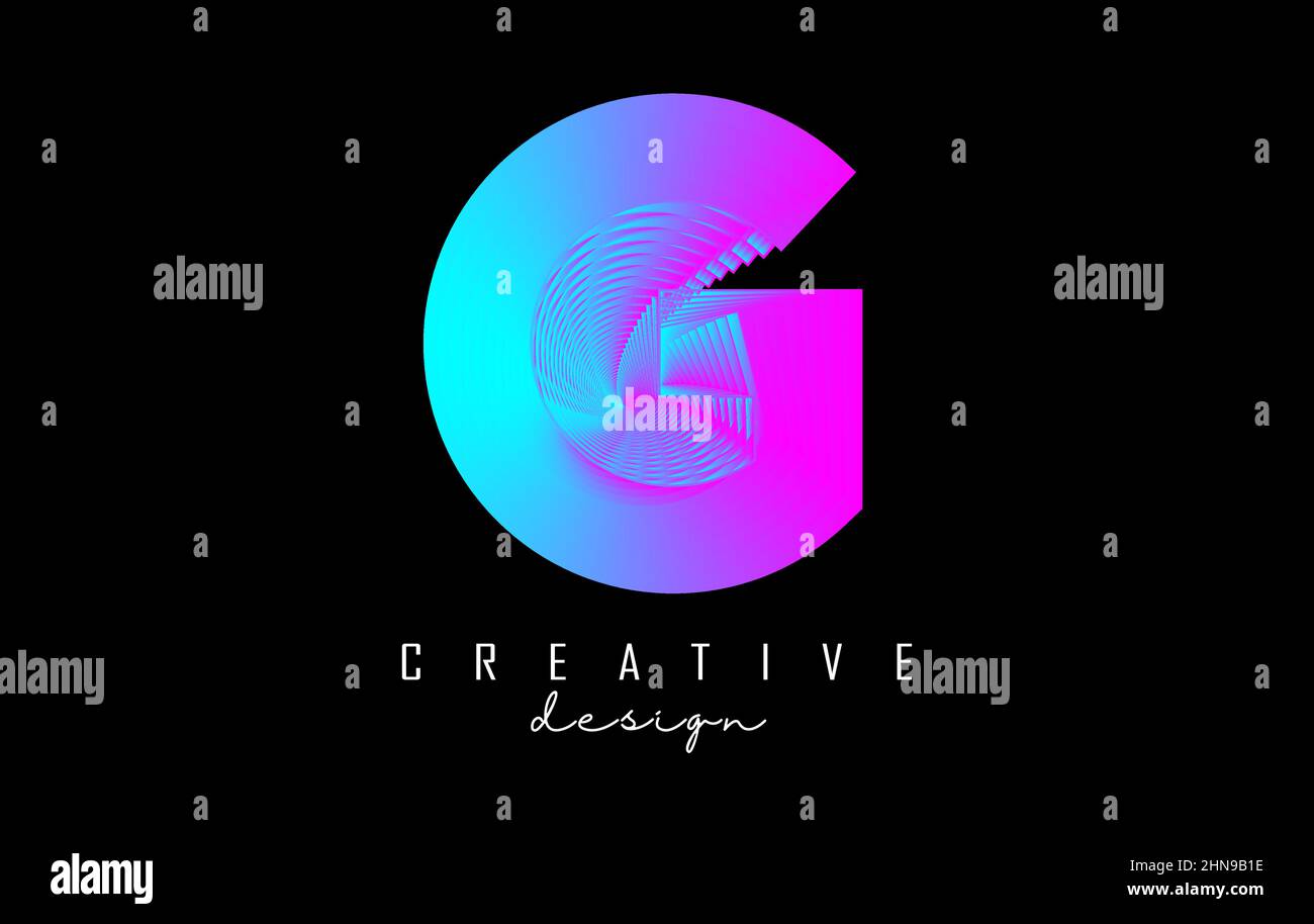 Purple Letter G logo with lines and spiral effect. Vector illustration ...