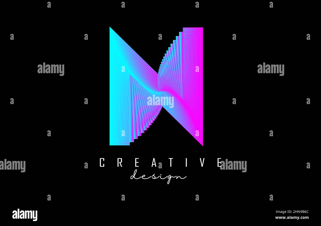 Purple Letter N logo with lines and spiral effect. Vector illustration ...