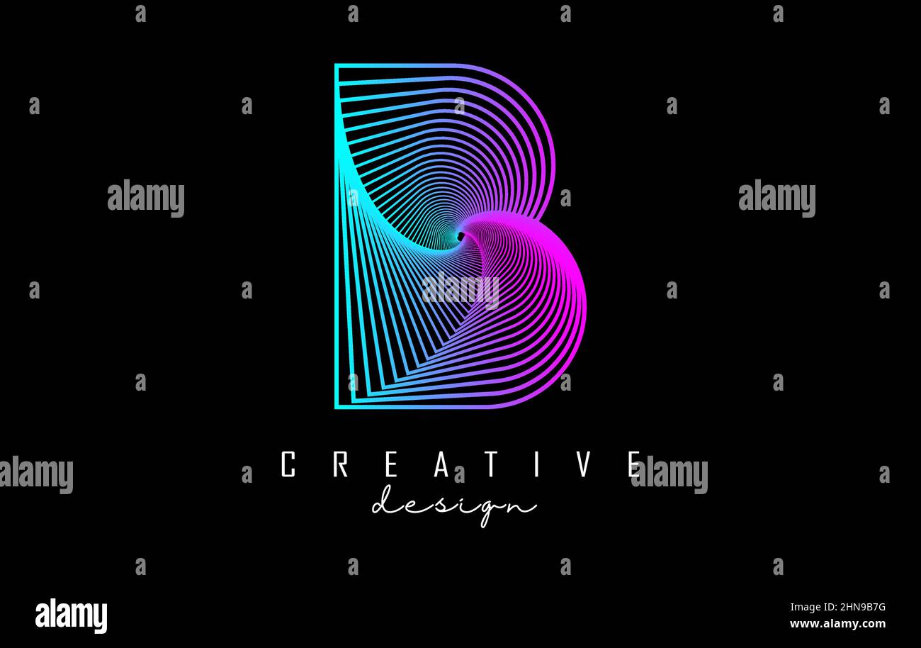 Purple Letter B logo with lines and spiral effect. Vector illustration ...