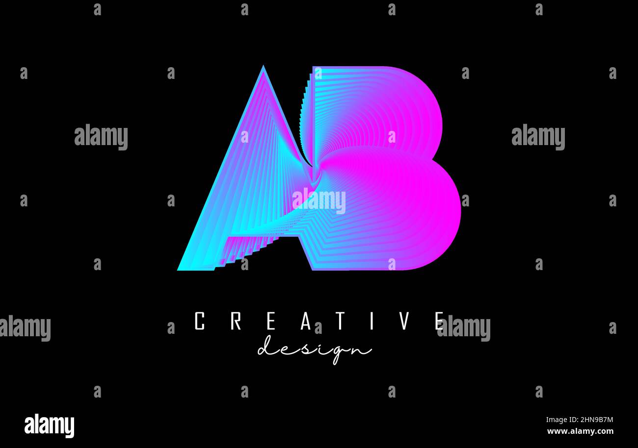 Purple Letter AB logo with lines and spiral effect. Vector illustration ...