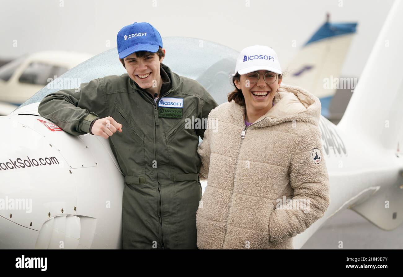16-year-old pilot Mack Rutherford with his Shark UL plane and sister ...