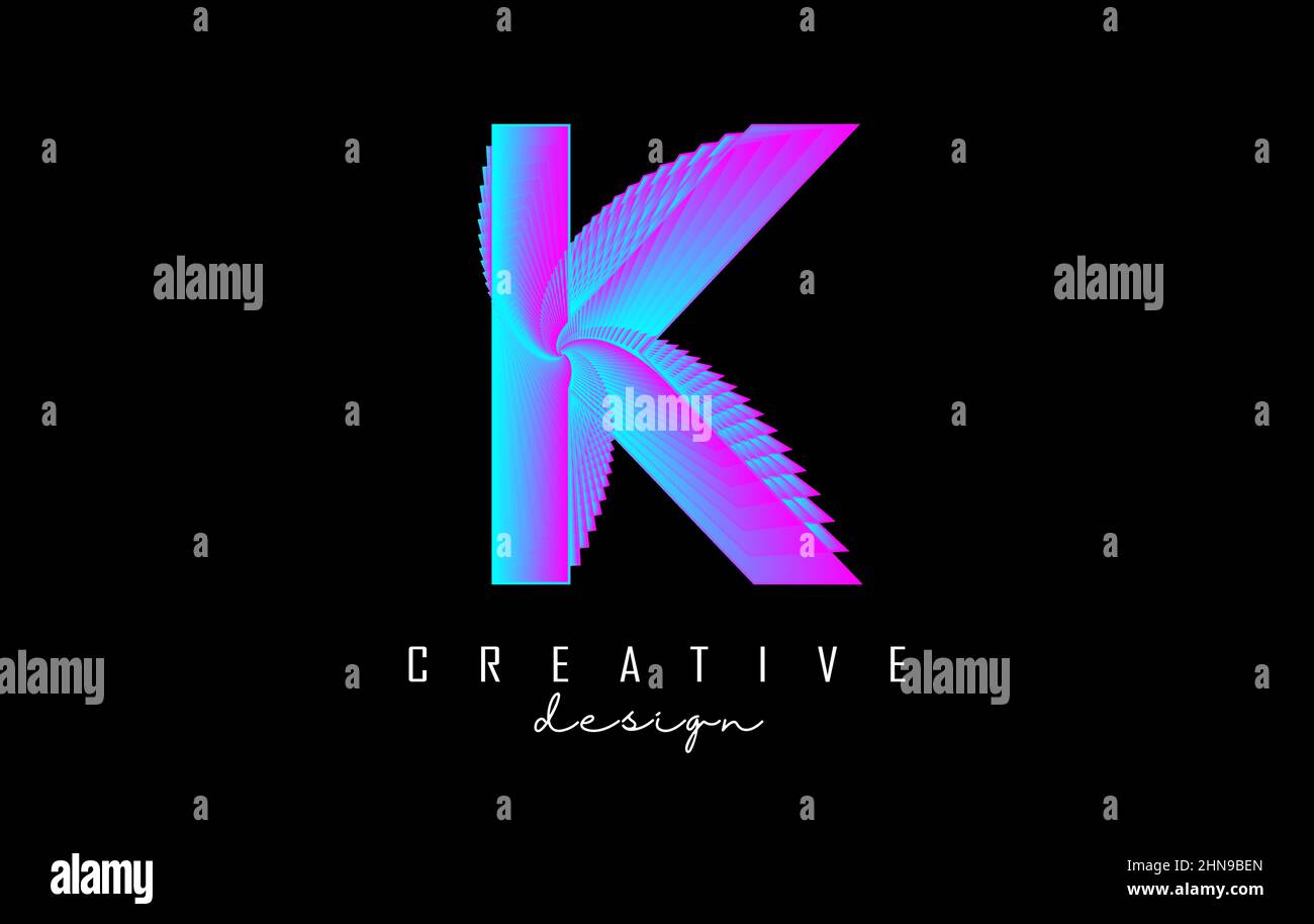 Purple Letter K logo with lines and spiral effect. Vector illustration ...