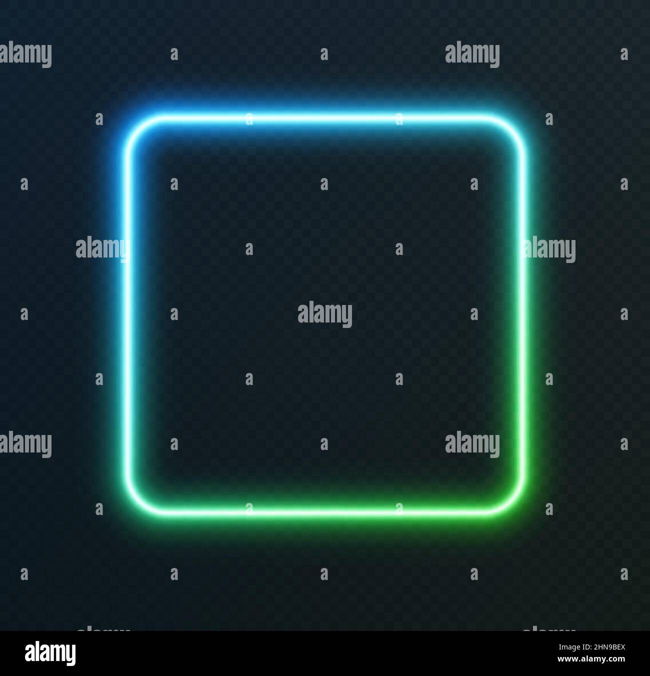 Gradient neon square, blue-green glowing border isolated on a dark ...