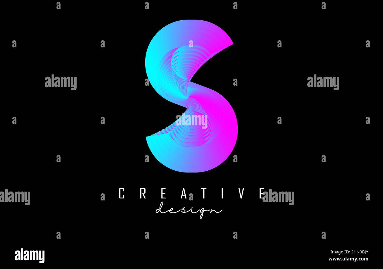 Purple Letter S logo with lines and spiral effect. Vector illustration ...