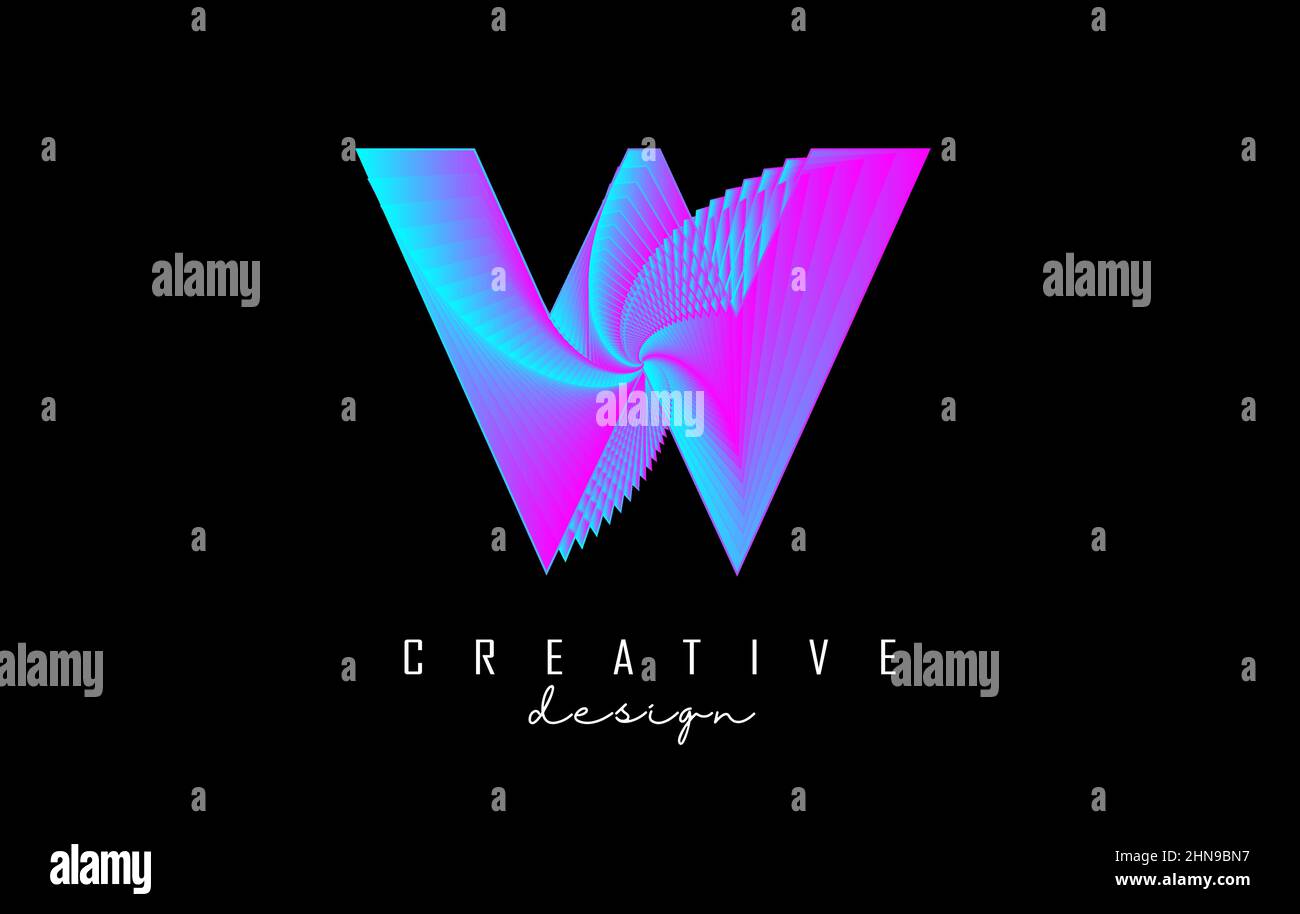 Purple Letter W logo with lines and spiral effect. Vector illustration ...