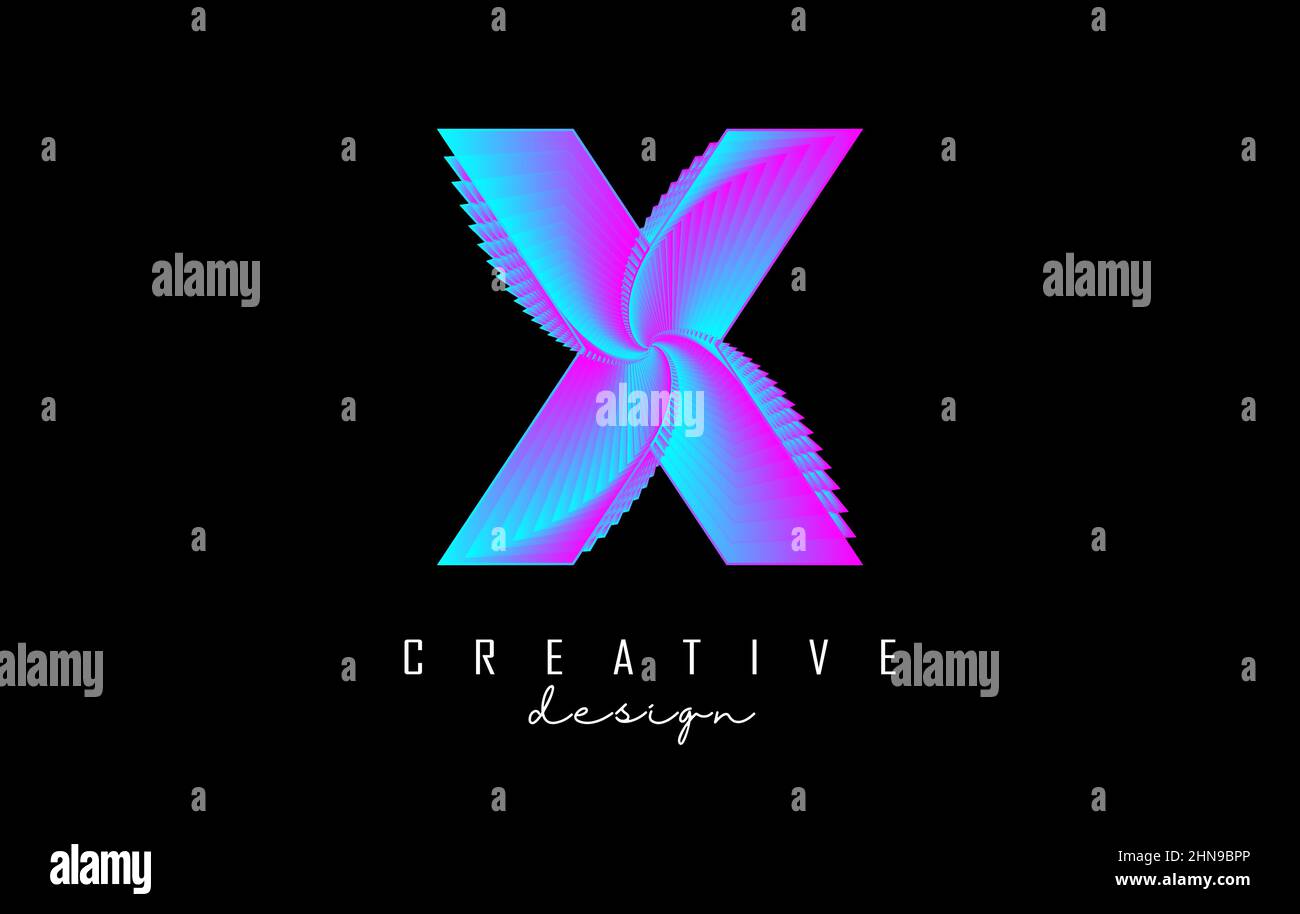 Purple Letter X logo with lines and spiral effect. Vector illustration ...
