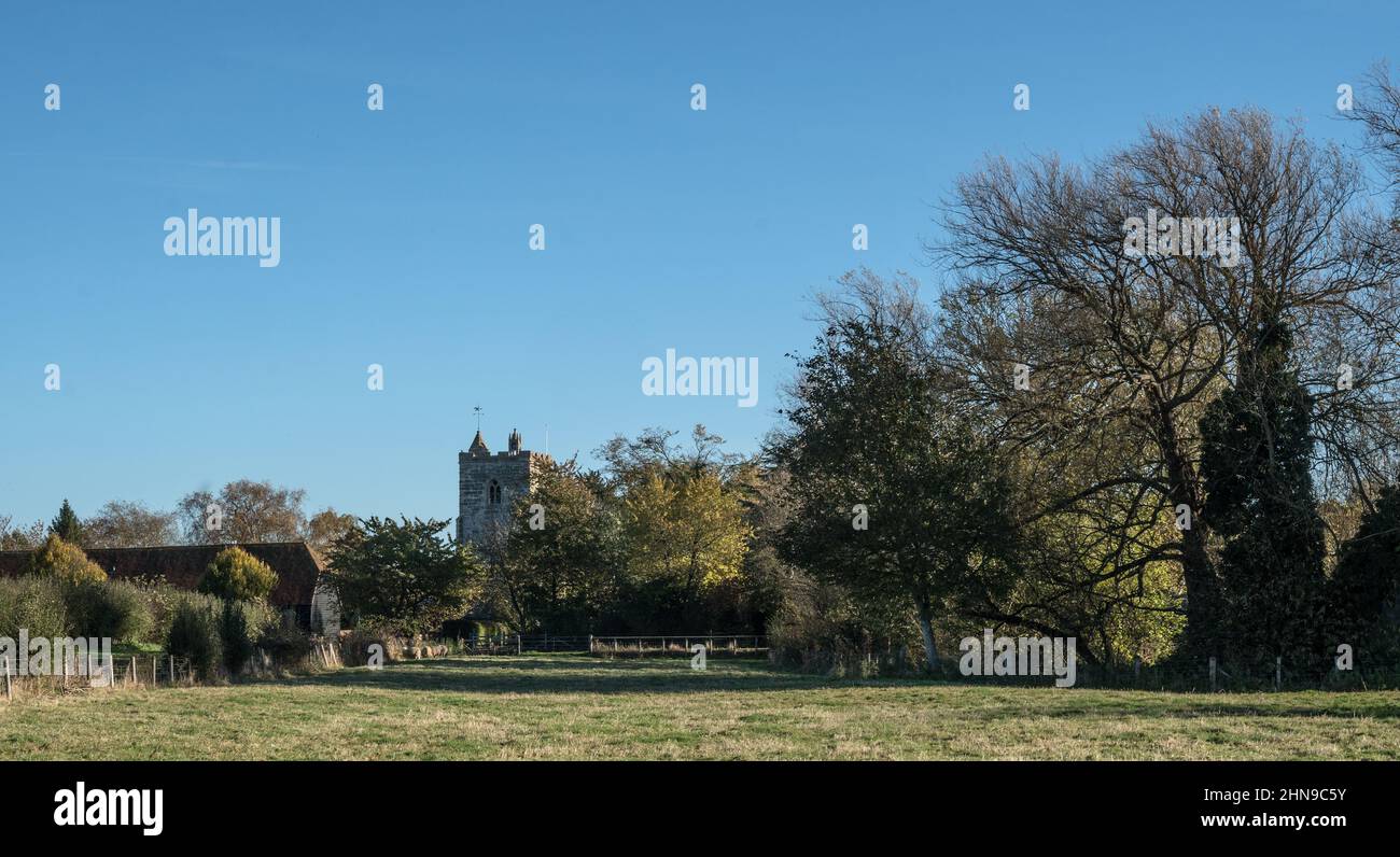 St. Andrew's Church and field in Winter, East Hagbourne, Oxfordshire ...