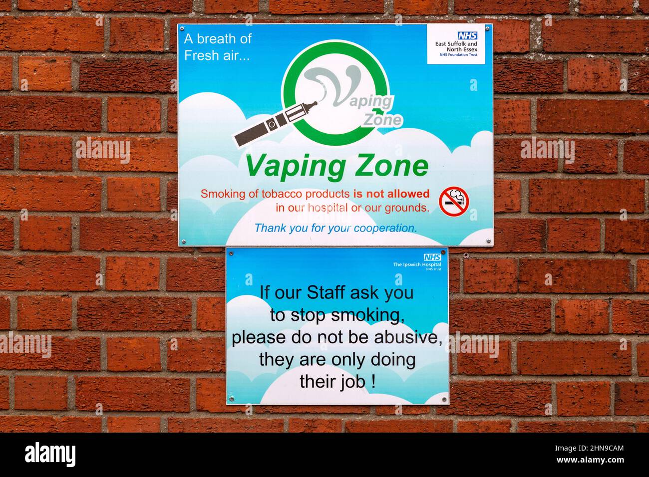 Vaping Zone smoking notice sign, Ipswich hospital NHS Foundation Trust ...