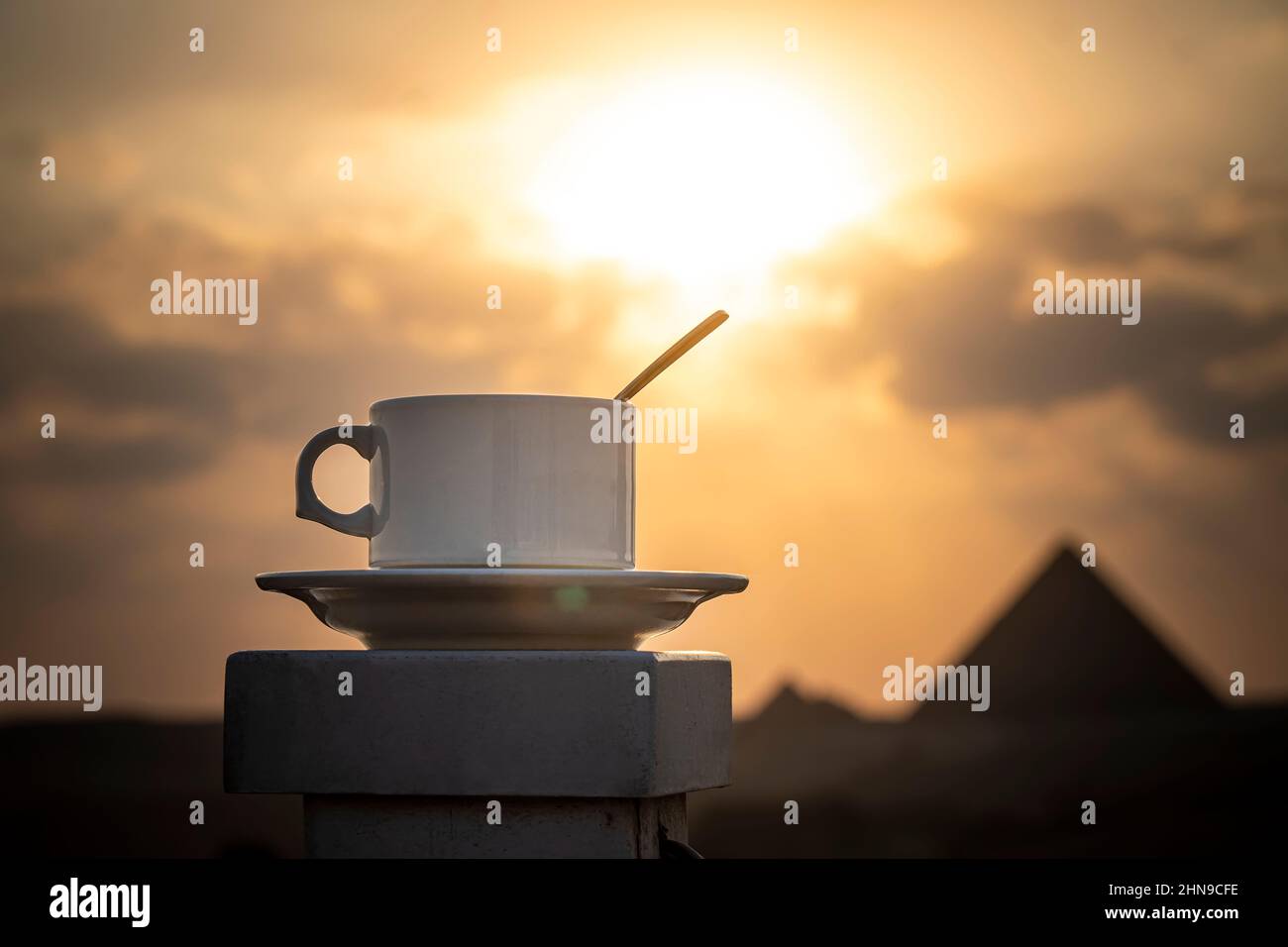 White mug with tea or coffee on a beautiful background of the main ...