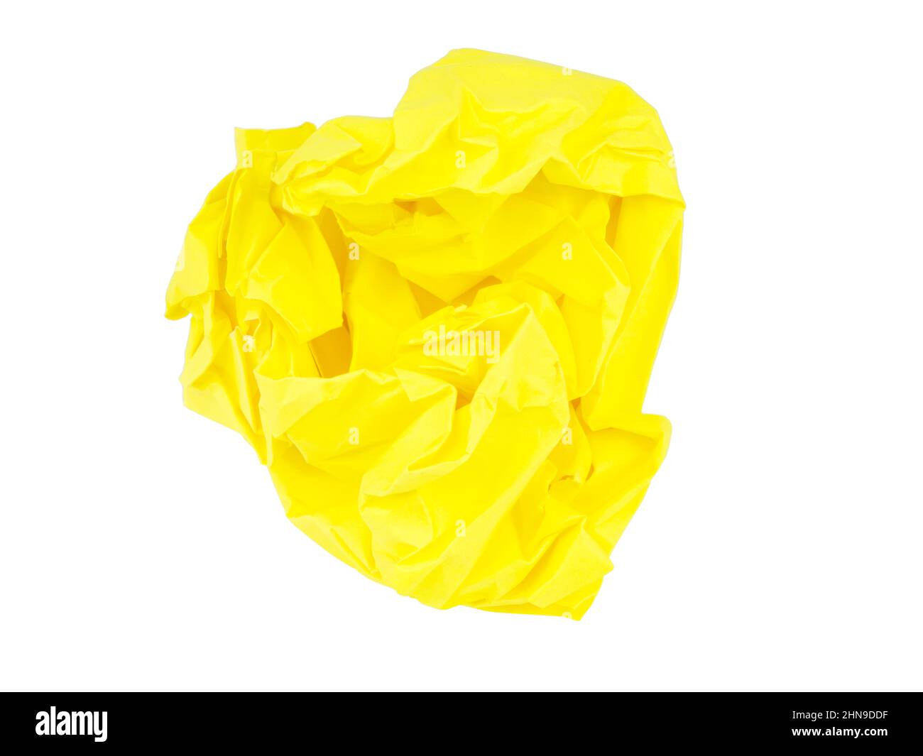 Bright crumpled paper yellow color isolated on the white background ...
