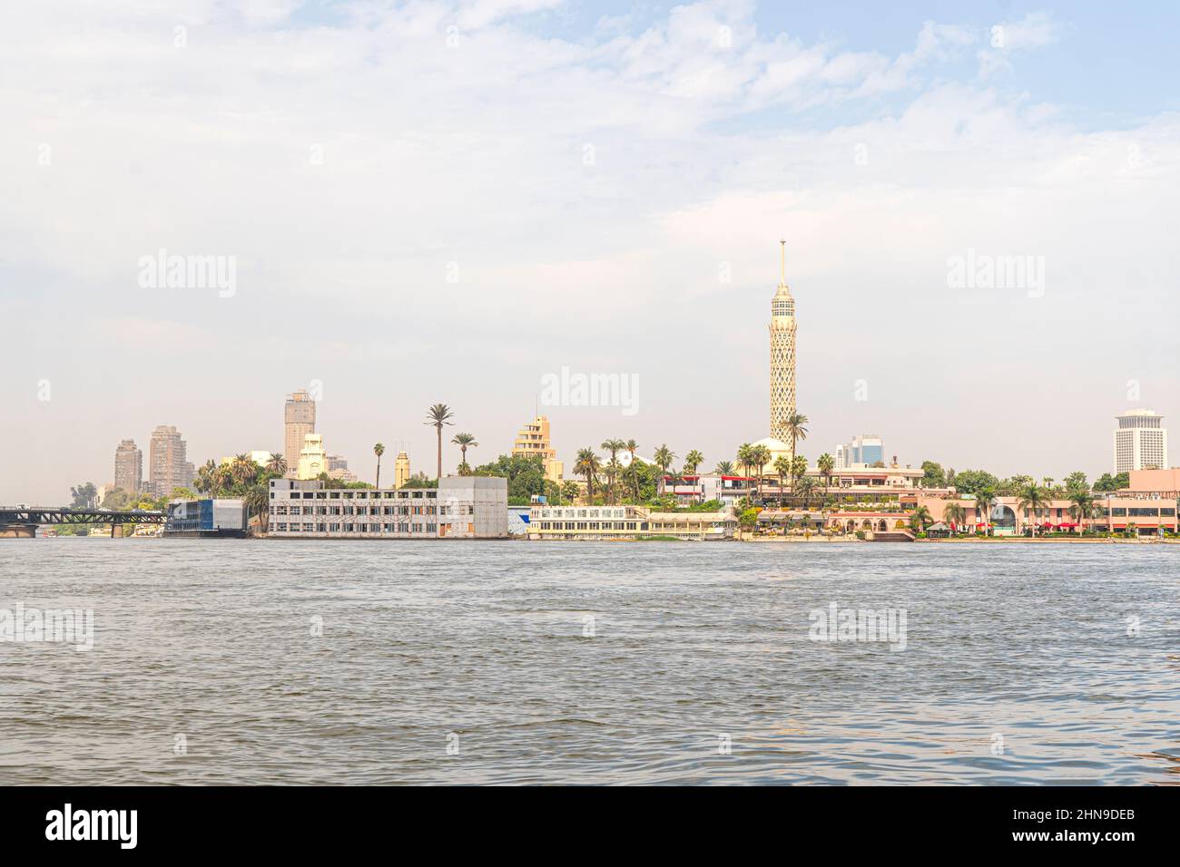 A tower with a viewing platform in the center of Cairo, Egypt. View ...