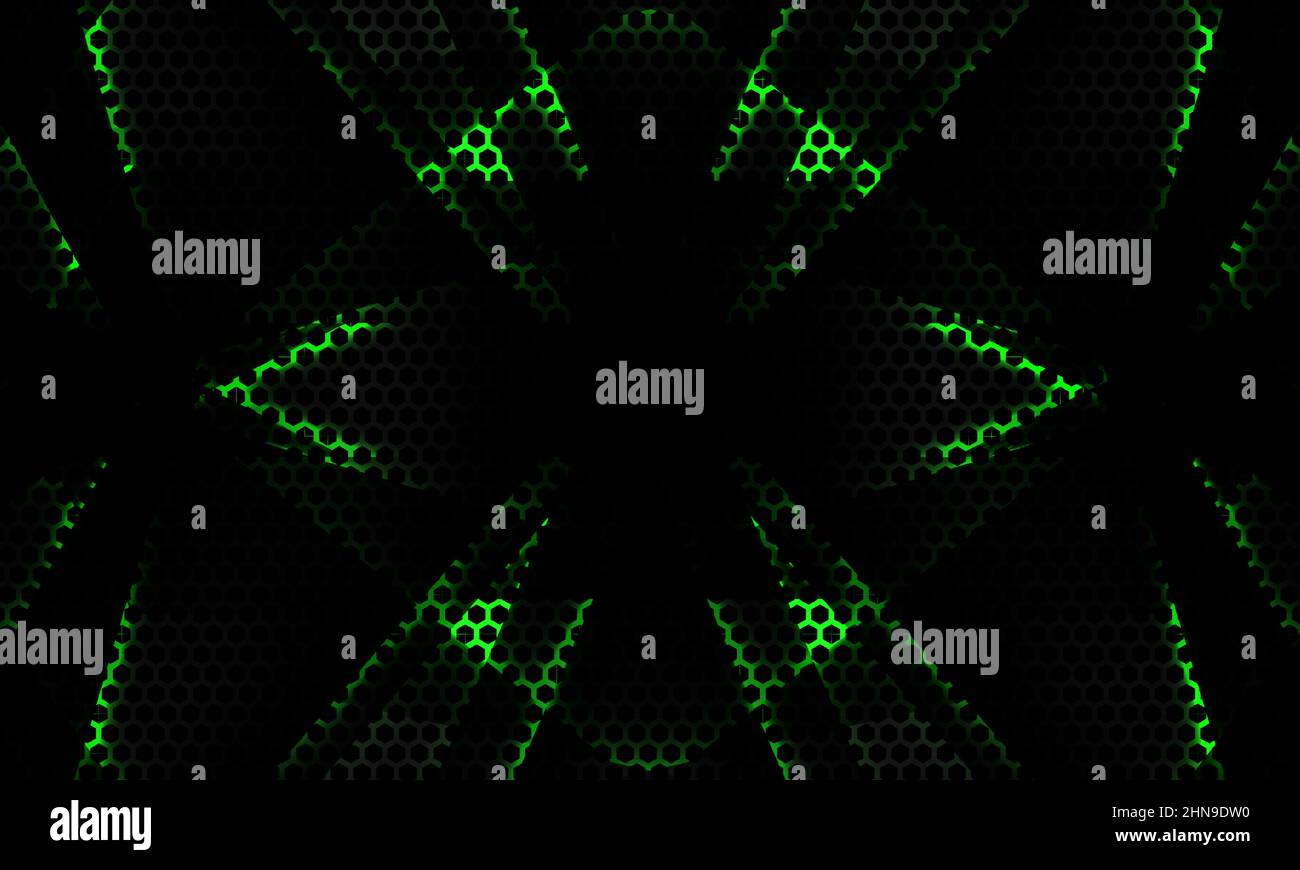 Black hexagon carbon fiber gaming abstract background with green ...