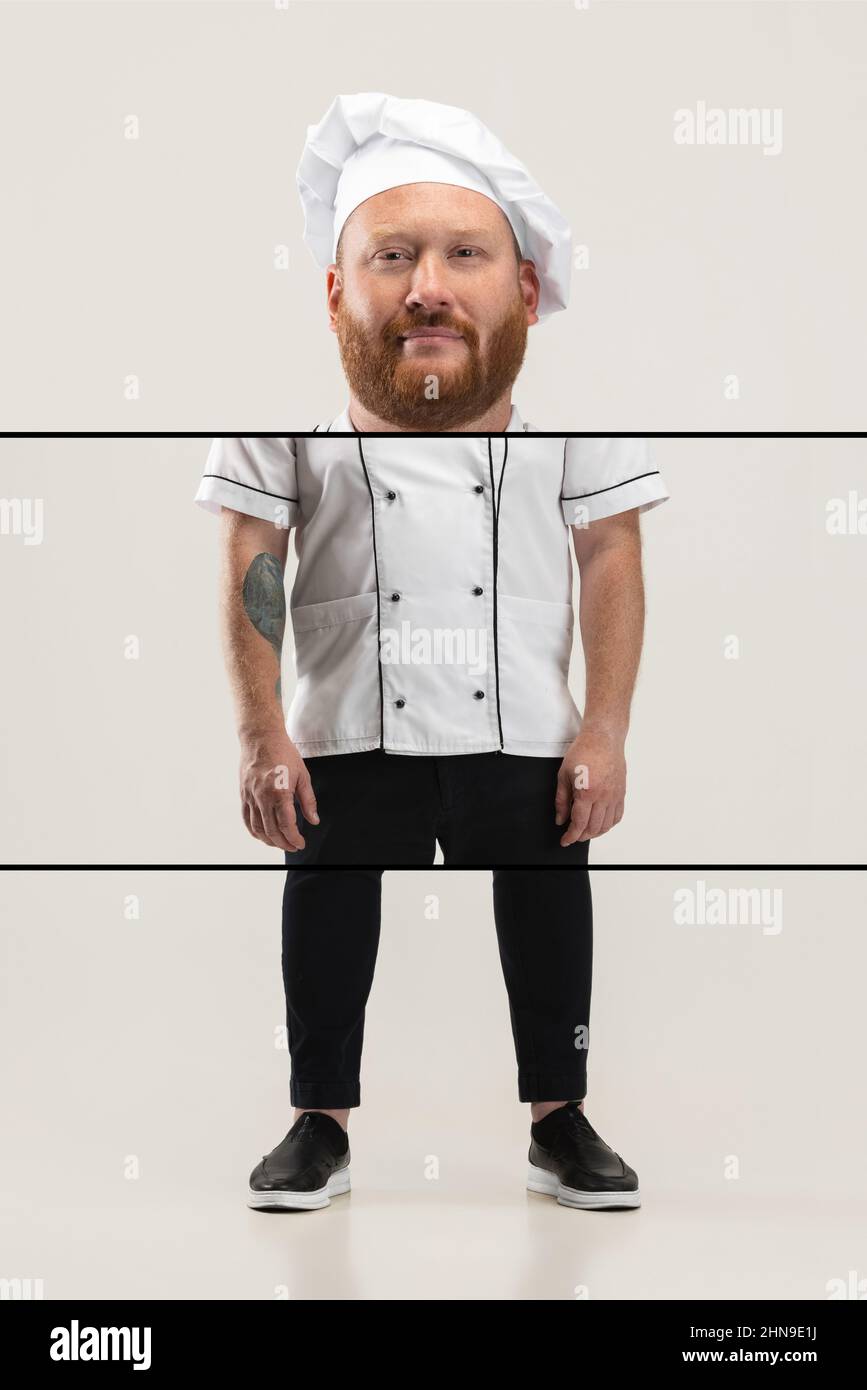 Composite image of hadsome bearded man, cook, male chef in white ...