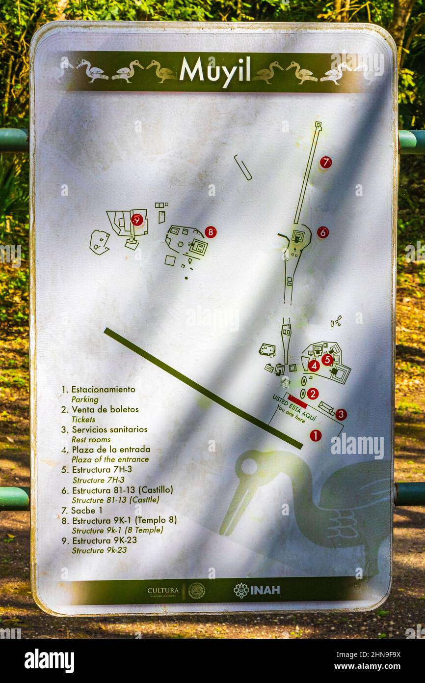 Muyil Mexico 02. February 2022 Information entrance walking trails and ...