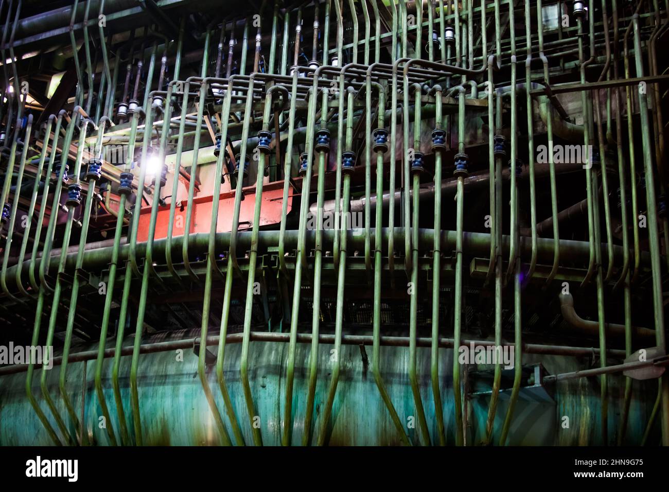 Close-up photo of electric arc furnace (blast furnace). Technological ...