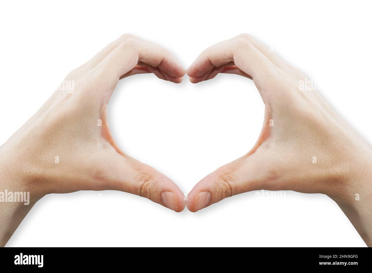 Hands forming heart shape, white background - love concept Stock Photo ...