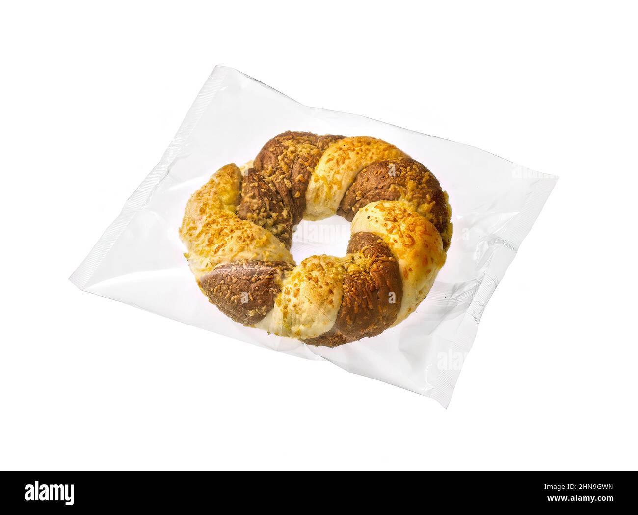 sweet party bread wrapped in plastic isolated on white Stock Photo - Alamy