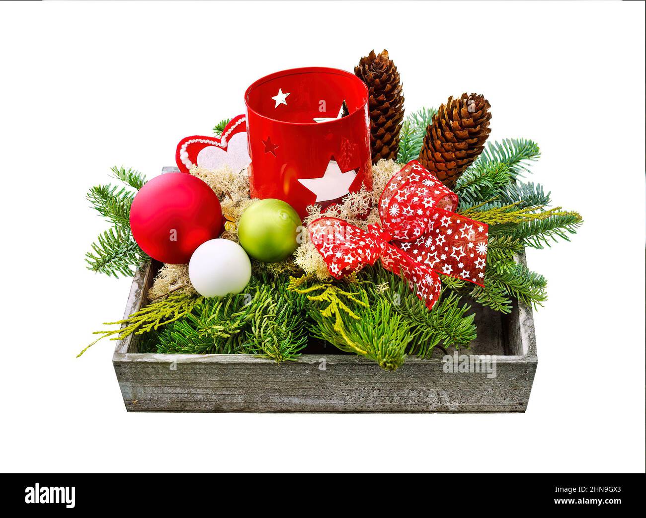 Christmas centerpiece decoration fir tree leaves and balls isolated ...