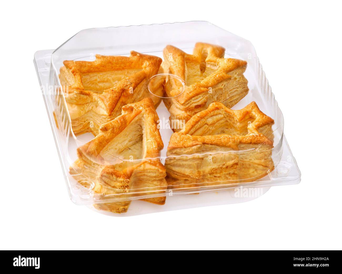 Puff pastry vol-au-vents shaped like a christmas tree in a plastic tray ...