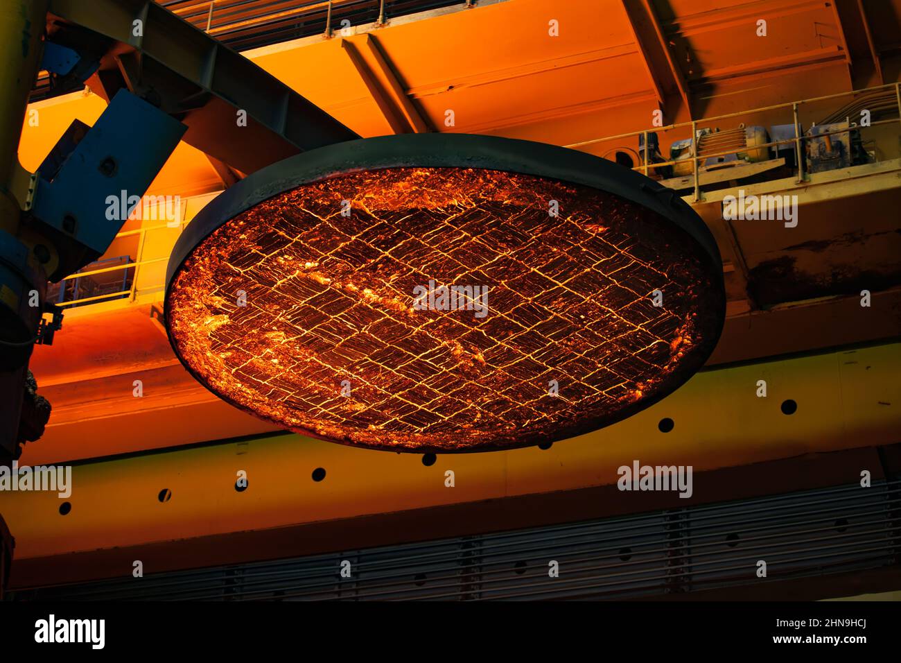 Magnetic crane hand for slag removing. Metallurgy plant (smelter Stock ...