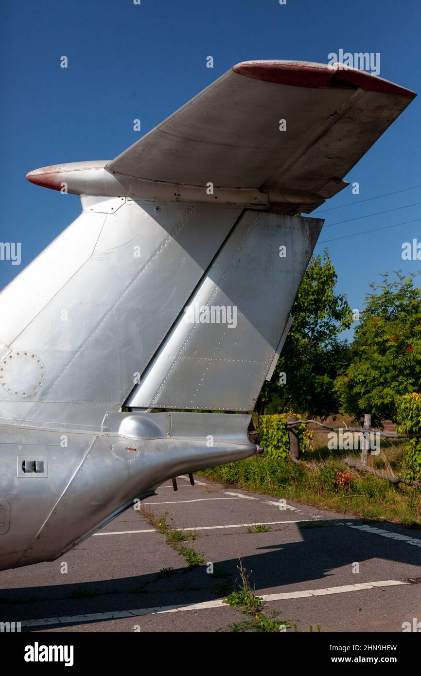 Airplane tail fin of vintage jet plane Aero L-29 Delfin. Aluminum ...