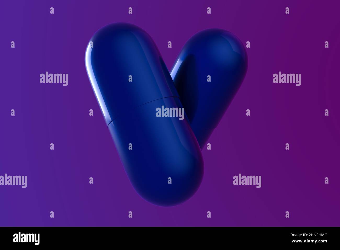 Two blue realistic medical capsules with a drug on a blue background ...