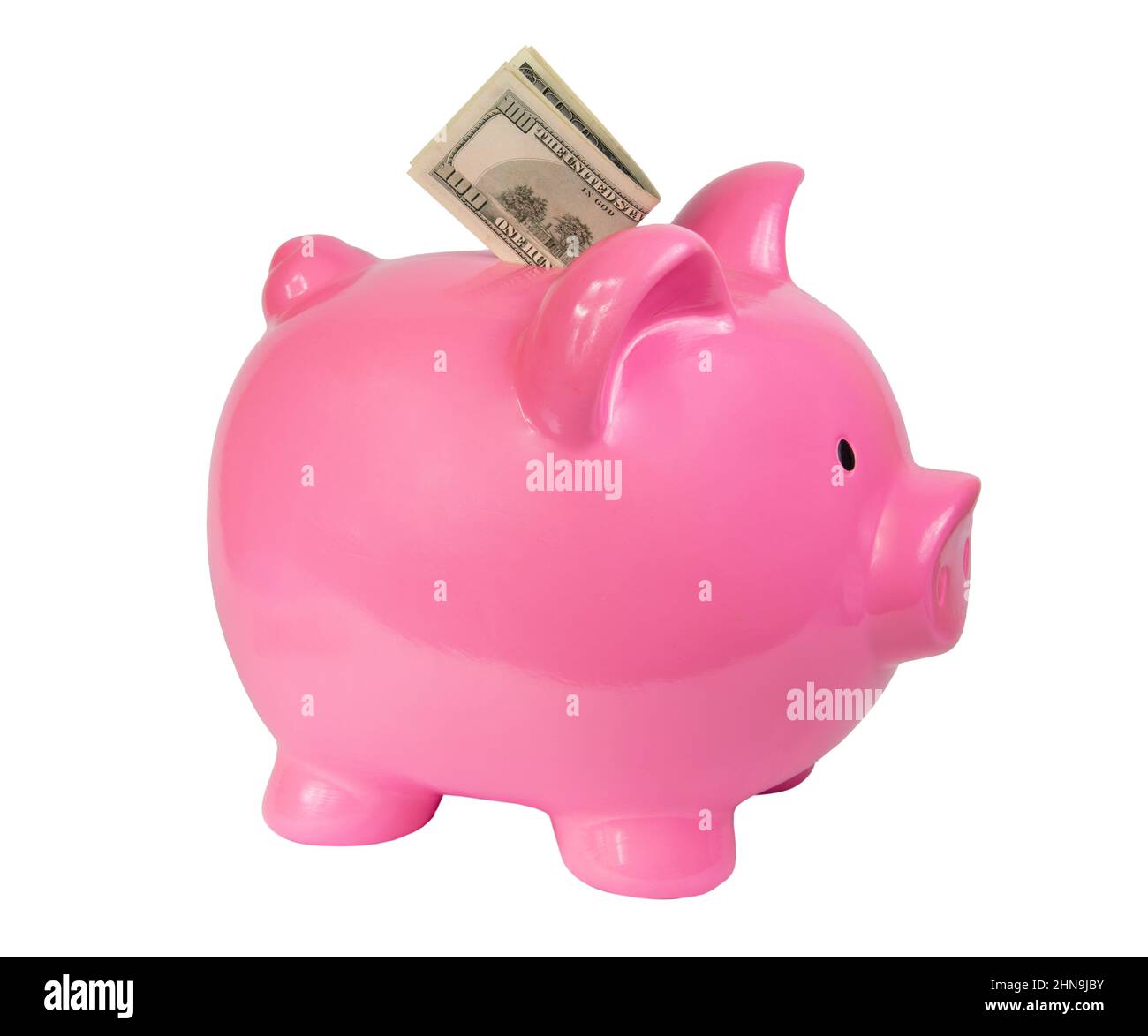 Pink piggy bank ceramic money toy isolated on the white background ...