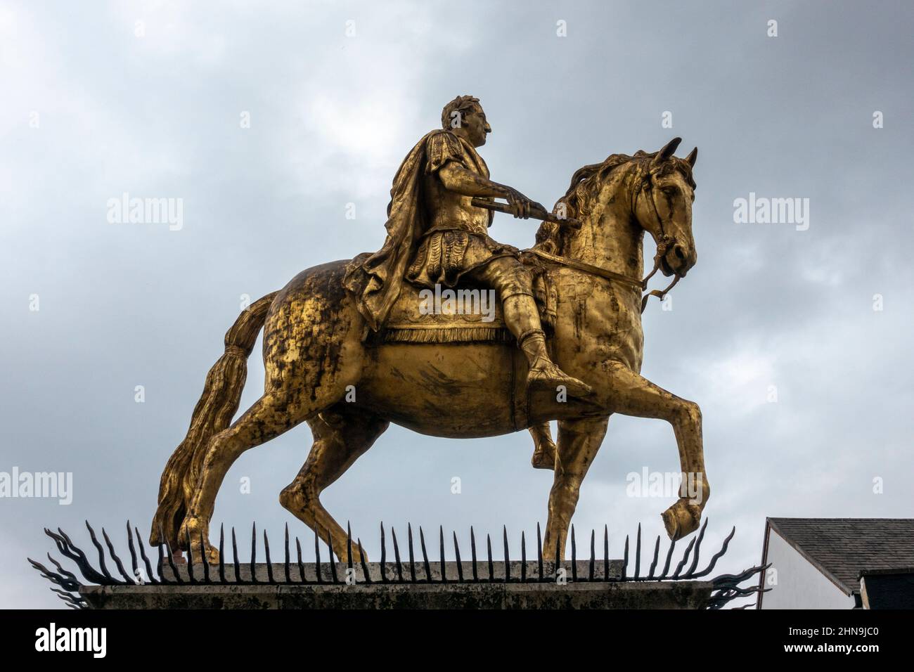 Gilt equestrian statue of King William III in the costume of a Roman ...