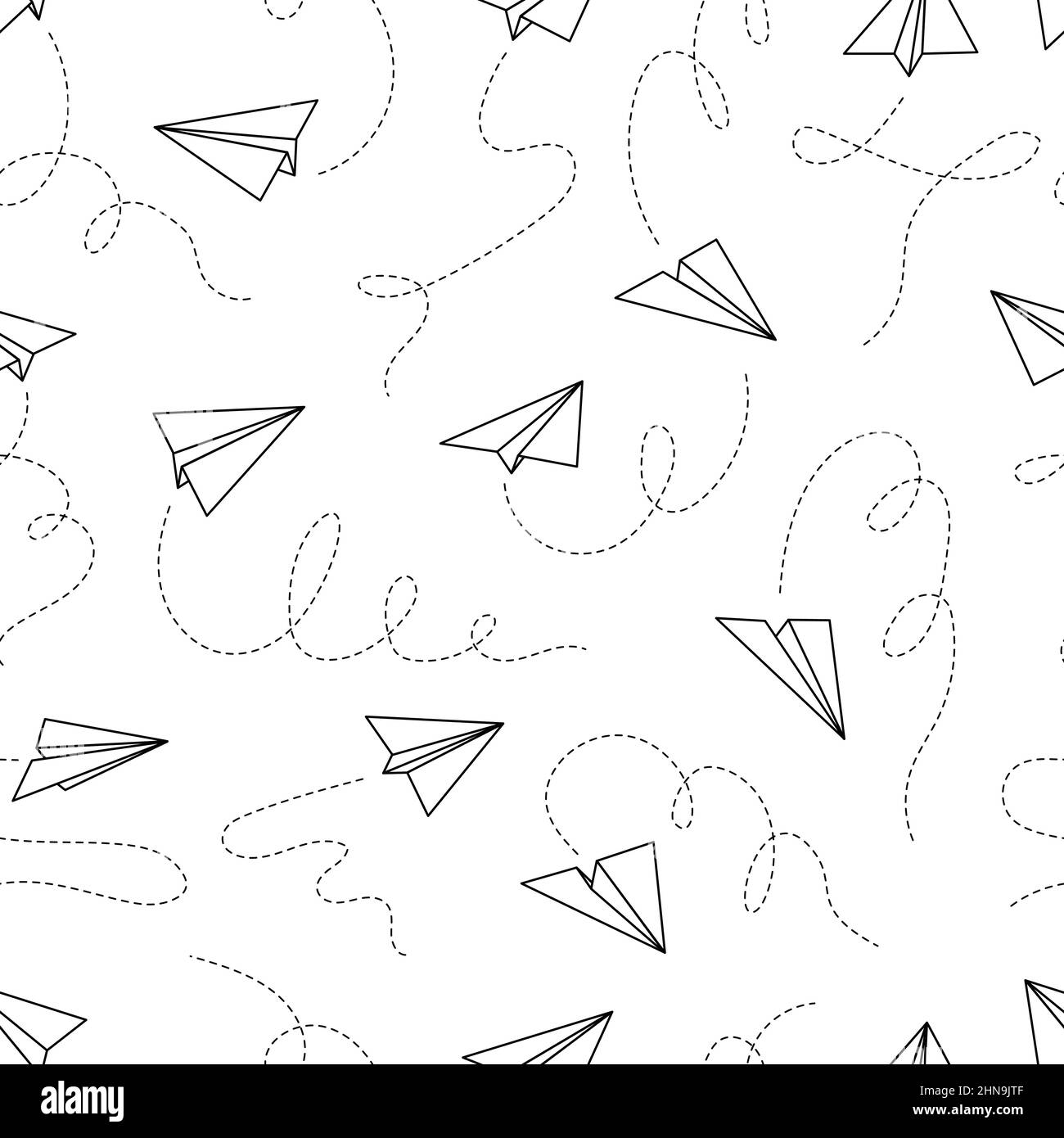 Paper airplane vector seamless pattern. Doodle outline style paper ...