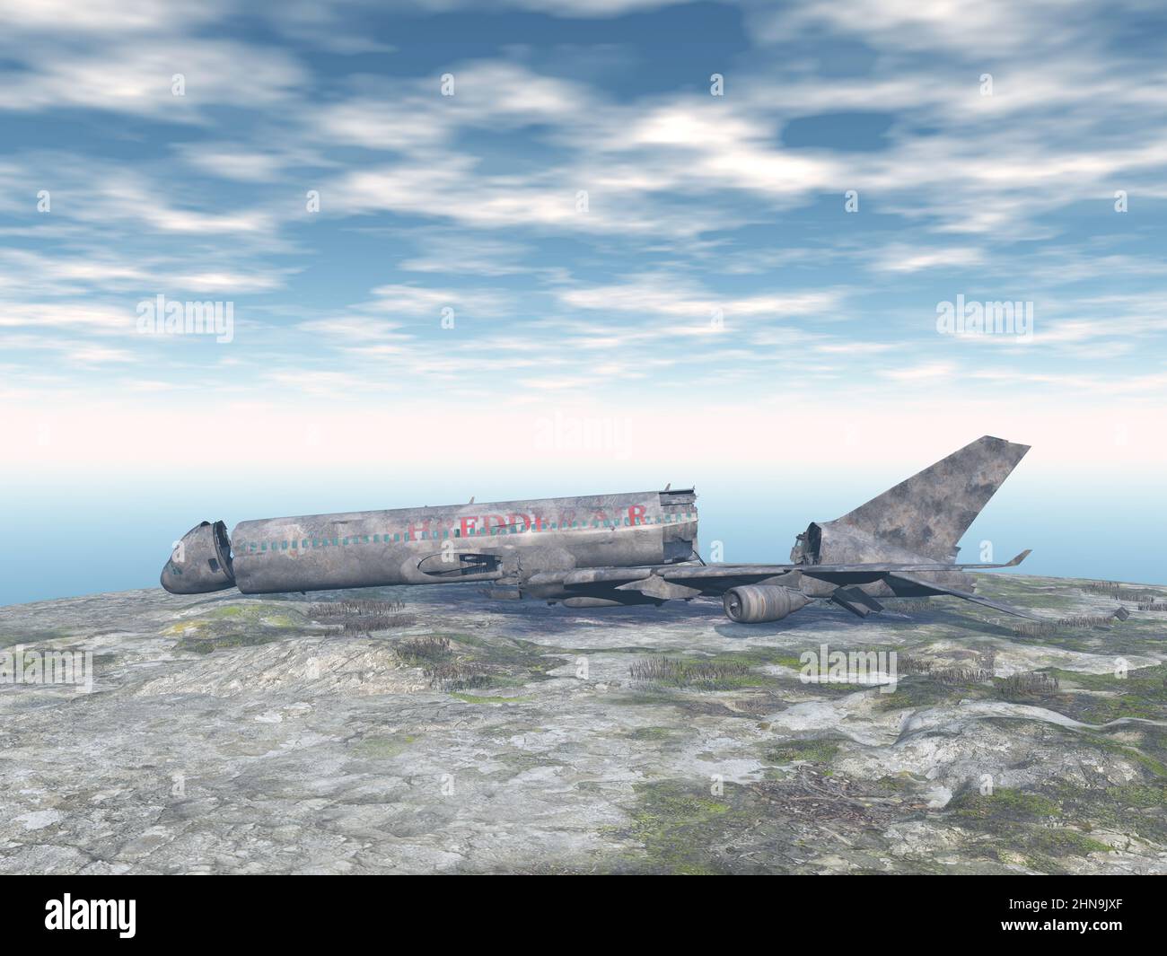 Plane crash with debris on earth Stock Photo - Alamy