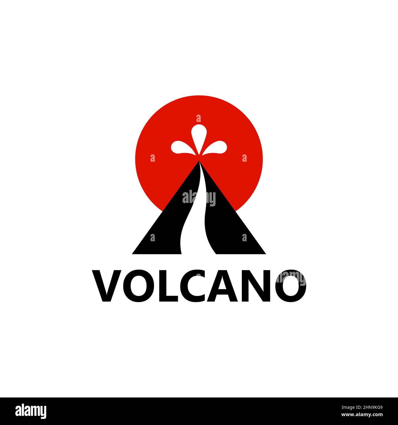 Abstract logo black mountain and red sun with an erupting volcano. Flat ...