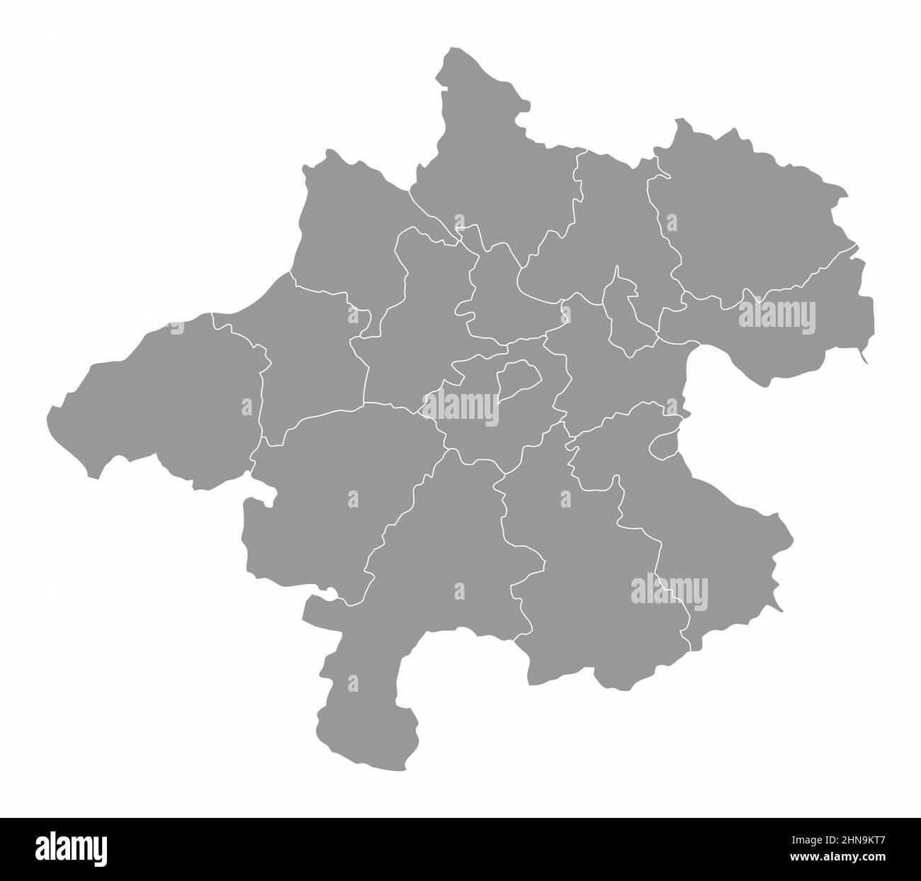 Upper Austria state, administrative map isolated on white background ...